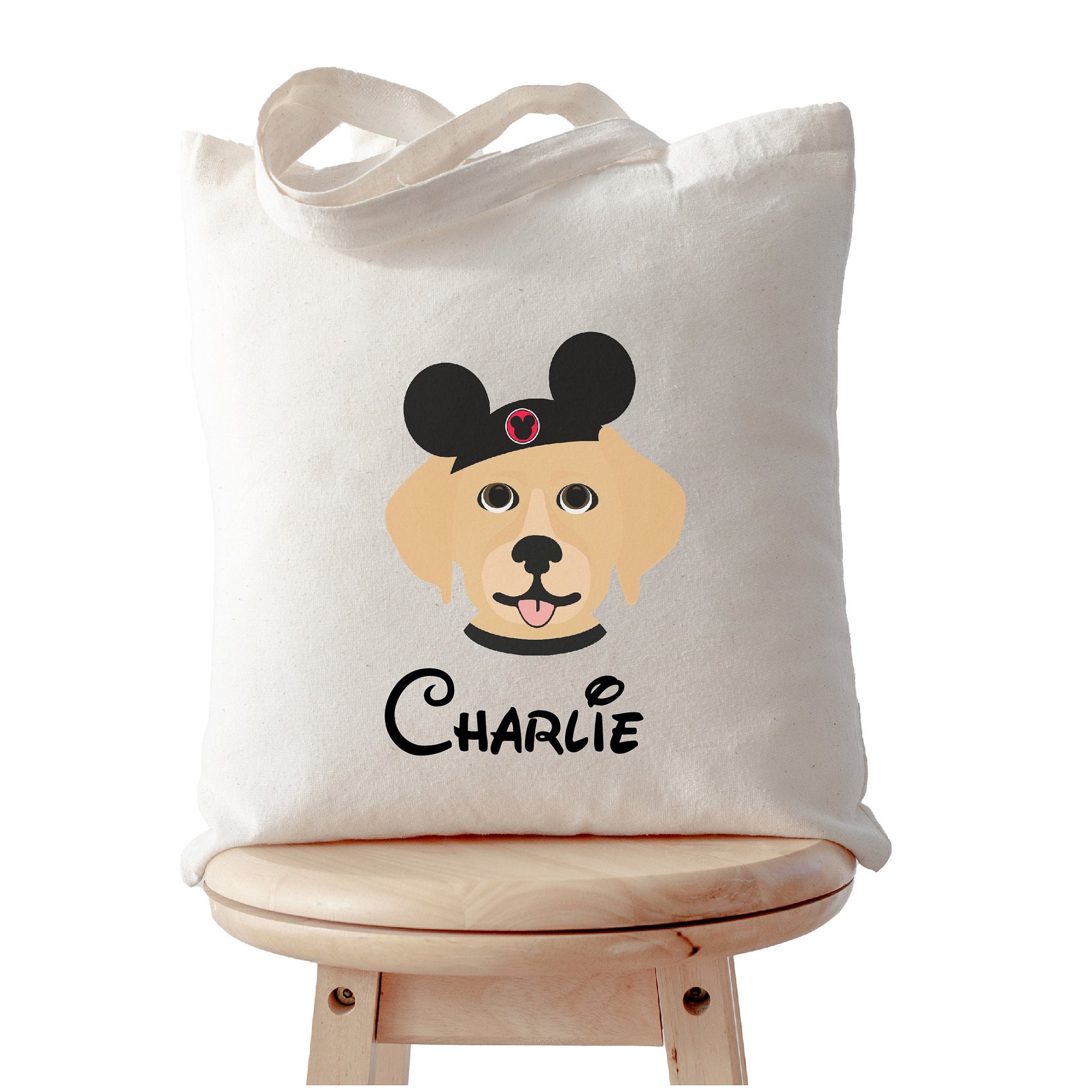 Yellow Lab Mickey, Canvas Tote Bag, Custom Mouse Ears Tote Bag, Book ...