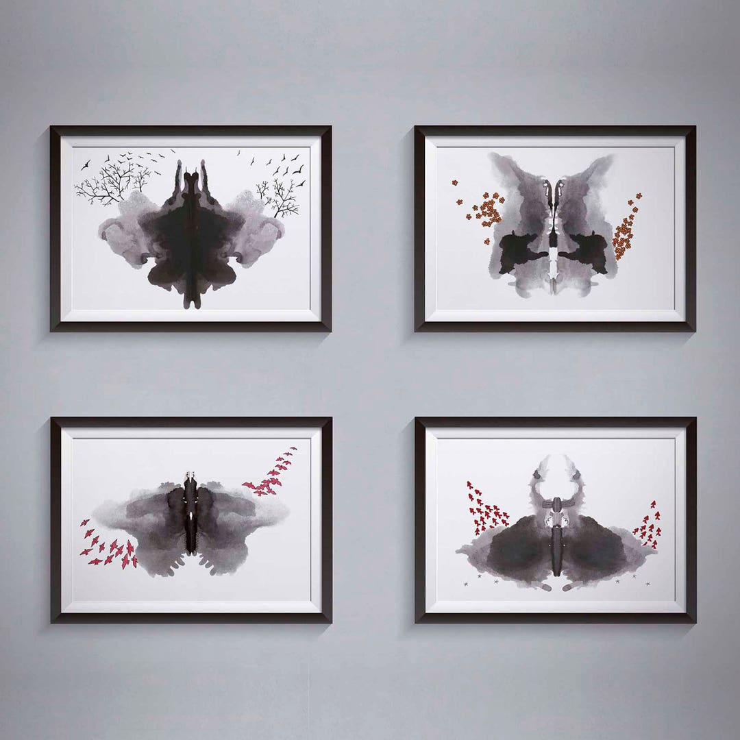 Rorschach Ink Illustration Art Prints Set of 4 - Etsy