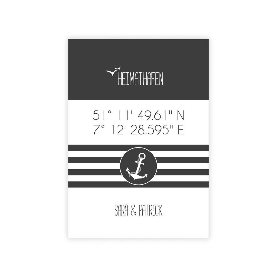 Personalized Coordinates Picture home Port With Anchor Striped in ...