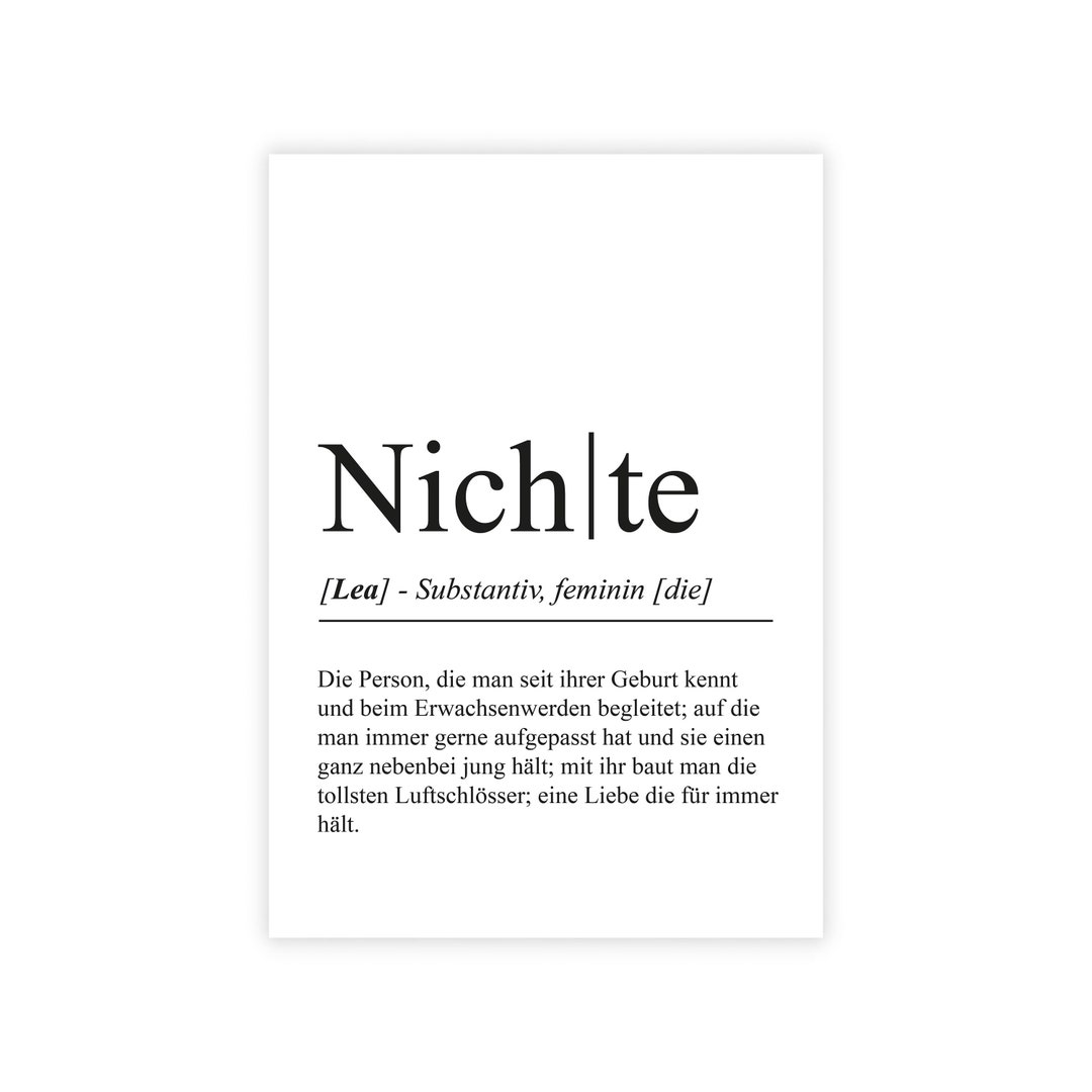 Personalisiertes Bild "Definition NICHTE" Geburtstag Bedanken beste ...