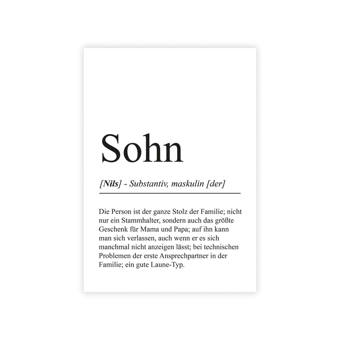 Personalisiertes Bild "Definition SOHN" Geburtstag Bedanken Kind ...