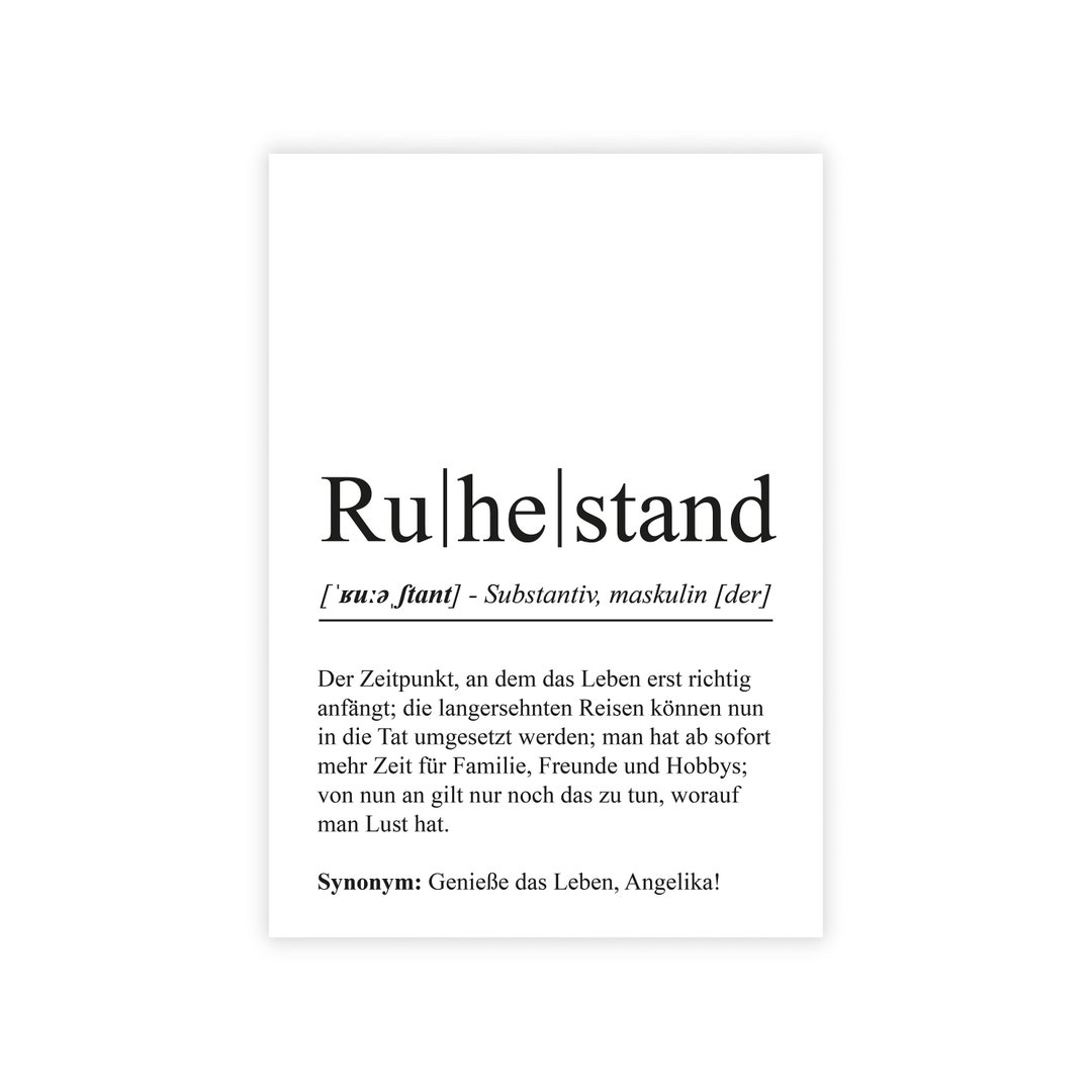 Personalisiertes Bild "Definition RUHESTAND" Geburtstag Bedanken ...