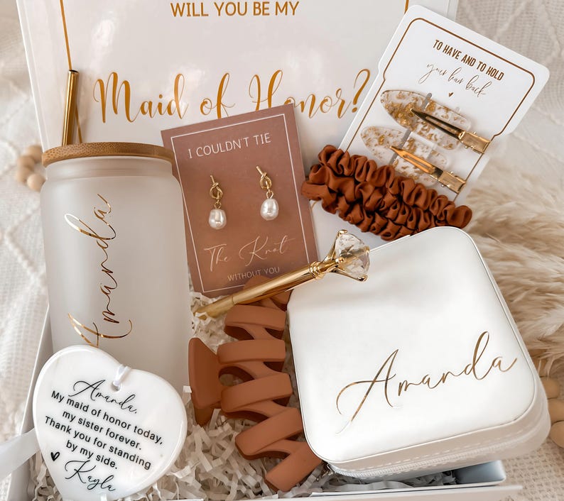 Custom Maid of Honour Bridesmaid Proposal Box Personalized Gift Blush ...
