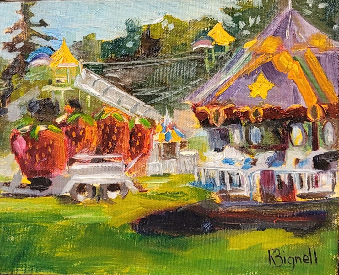 Original Oil Painting of Fair, 8" X 10" Canvas. Small Colourful ...