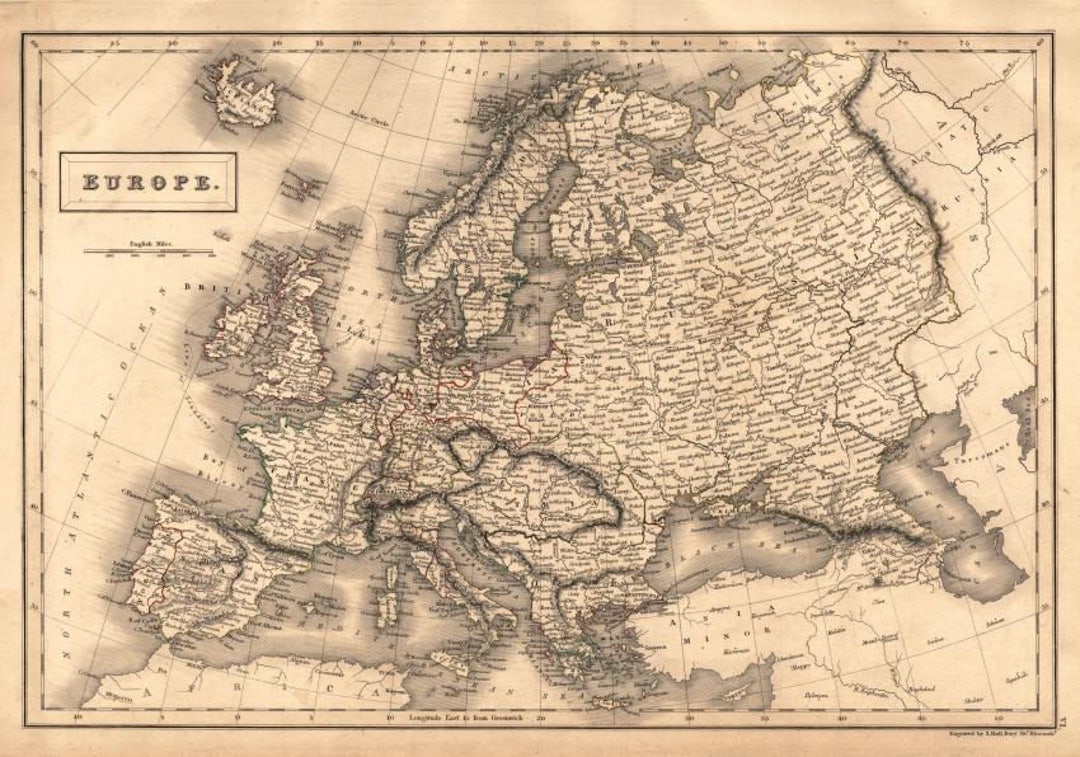 Europe Map Original Antique 1847 - Etsy Israel