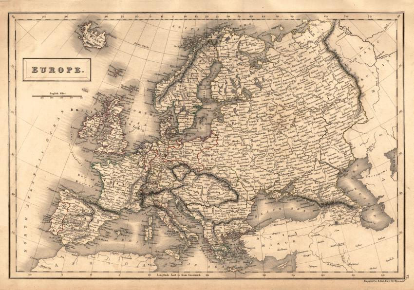 Europe Map Original Antique 1847 - Etsy Israel