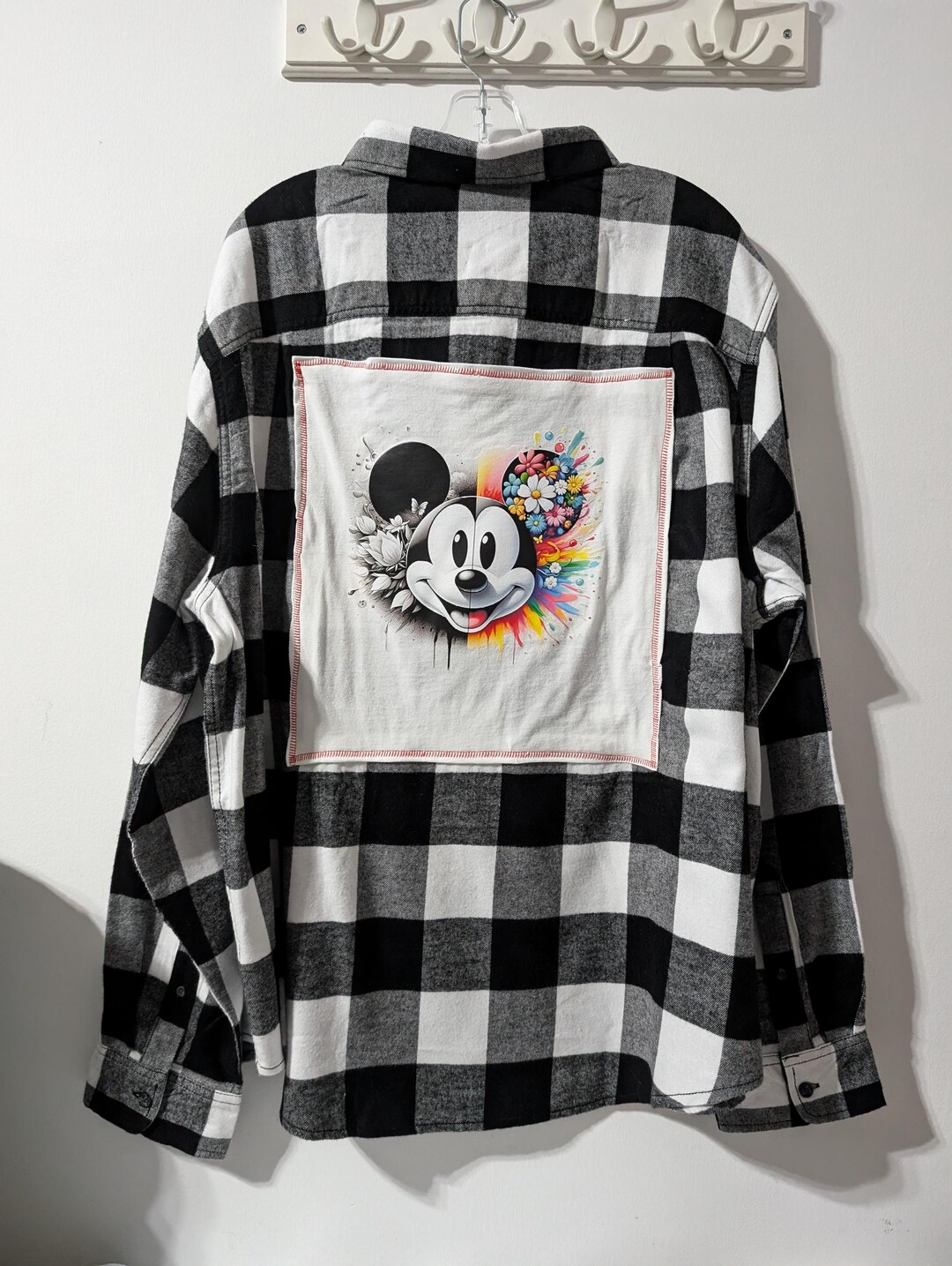 MICKEY MOUSE : Handcrafted Shacket Flannel Plaid Button Down With ...