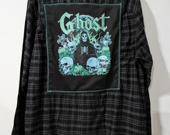 ROLL TIDE Alabama: Handcrafted Shacket Denim Button Down With Vintage Band T-shirt Handmade One ...