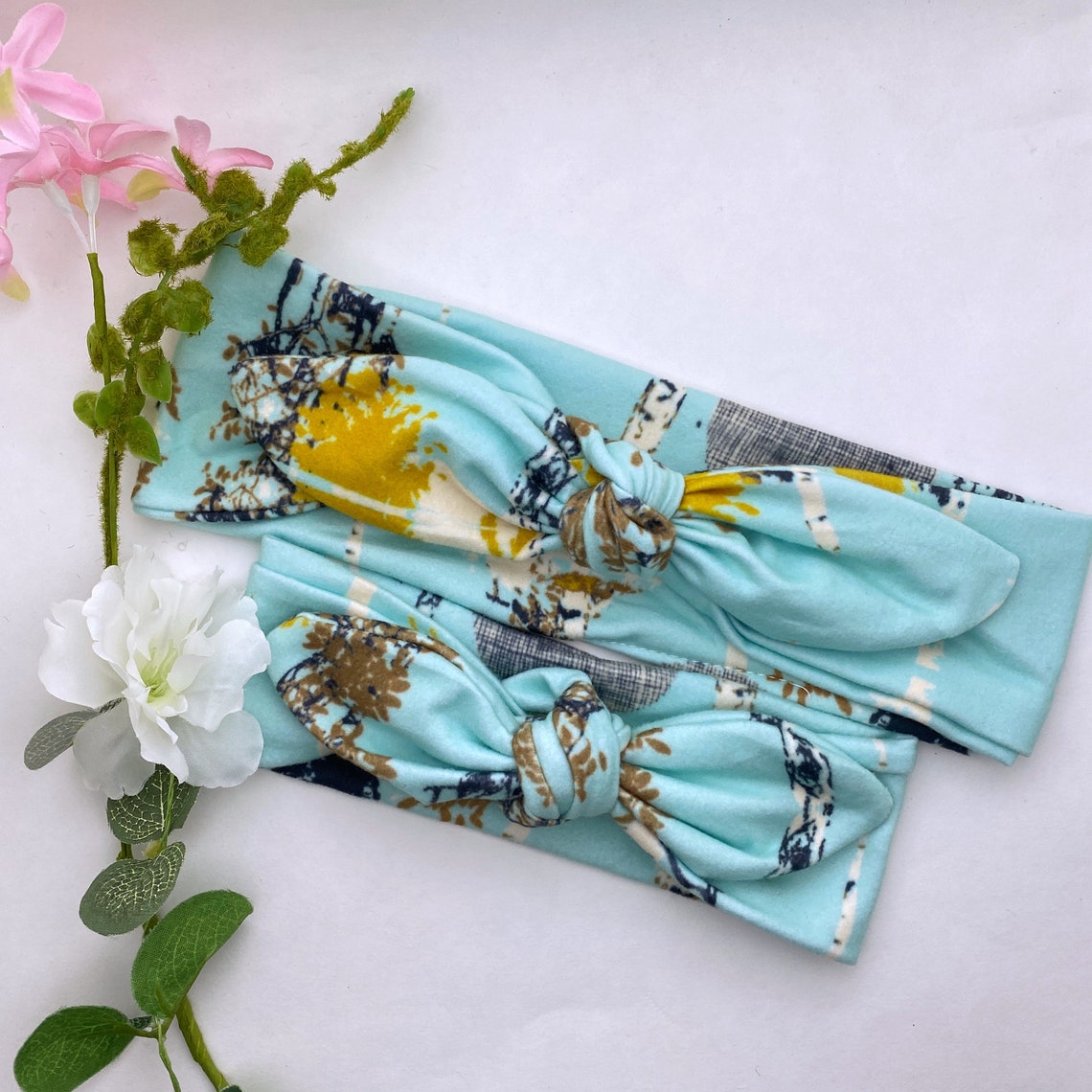 Matching Mommy and Me Headband Set Blue Mom & me knotted head | Etsy