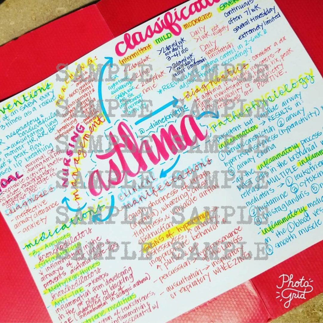 Asthma- Nursing Notes/ Concept Map- Medical Surgical Nursing - Etsy