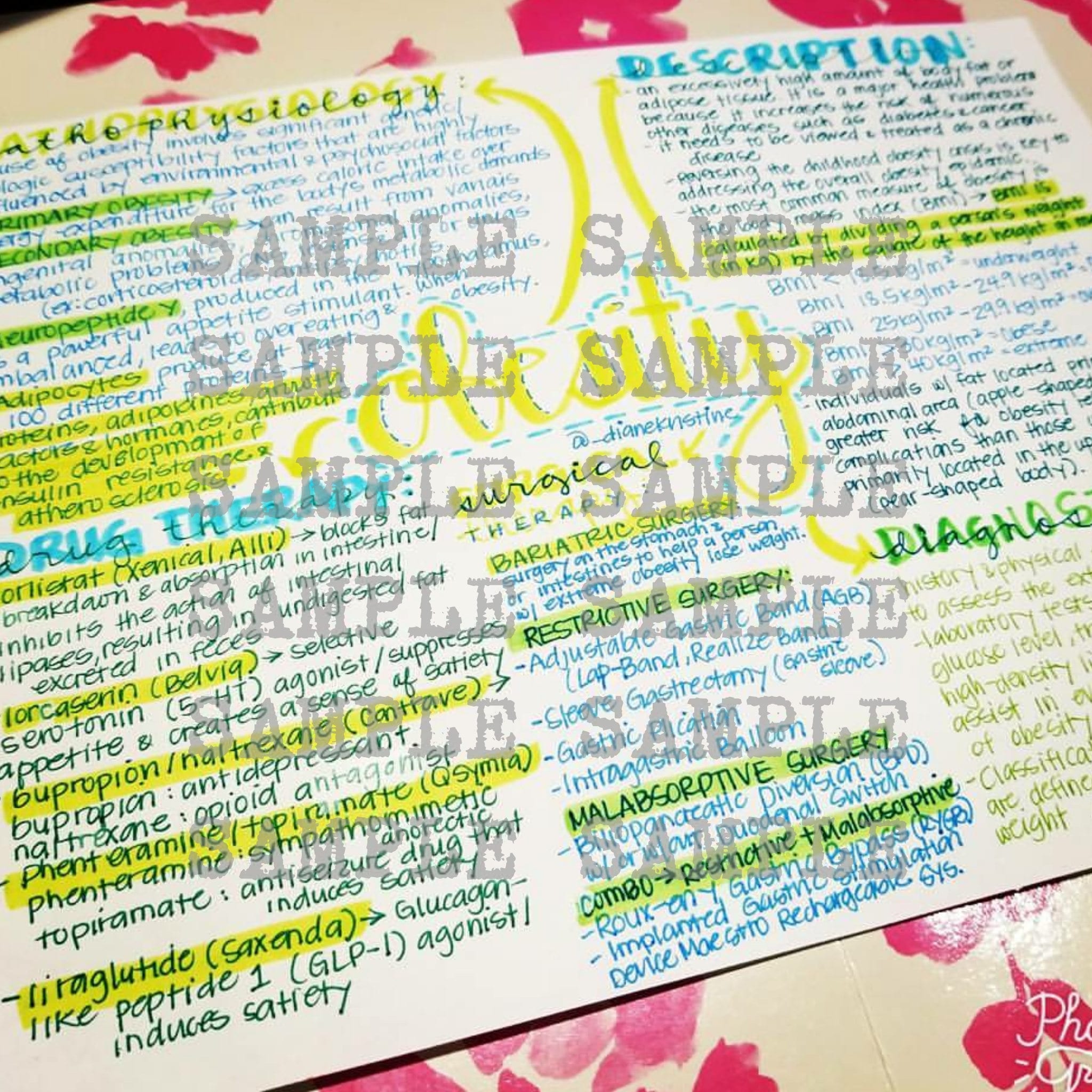 Obesity- Nursing Notes/ Concept Map- Medical Surgical Semester - Etsy