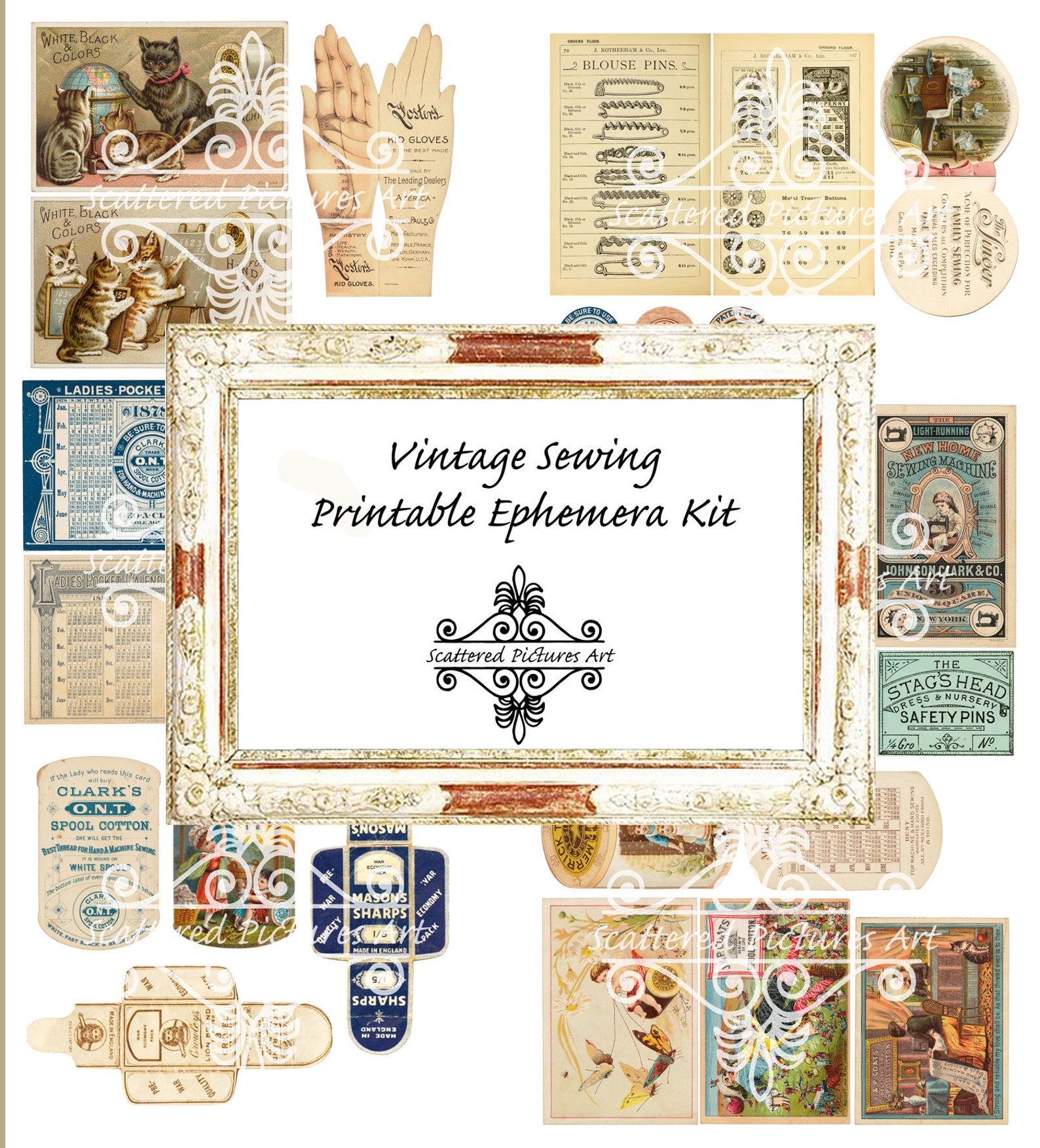 Vintage Sewing Ephemera Digital Printable Ephemera Kit for - Etsy