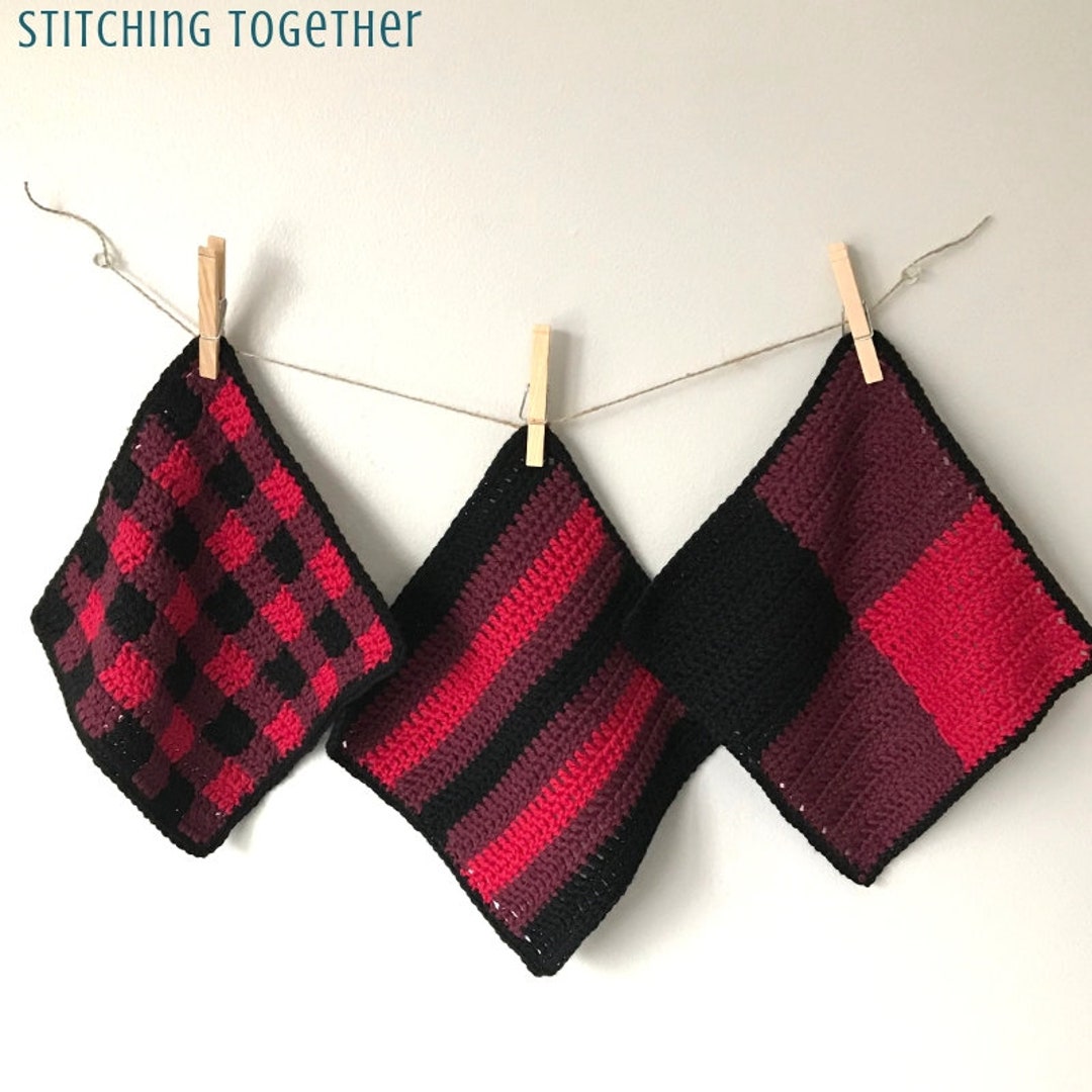 Buffalo Plaid Dishcloth Set | Crochet Buffalo Plaid Pattern | Buffalo ...