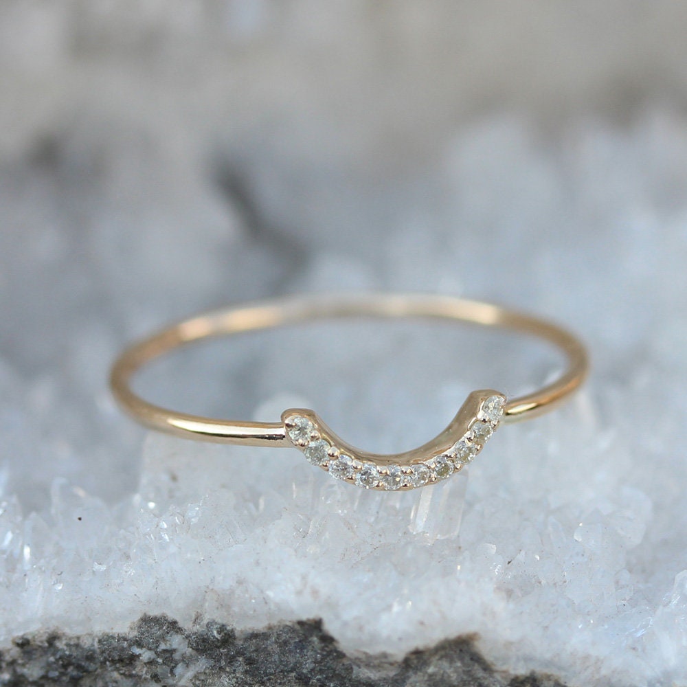 Natural 0.05 Ct. Diamond Pave U Shape Engagement Ring Solid - Etsy