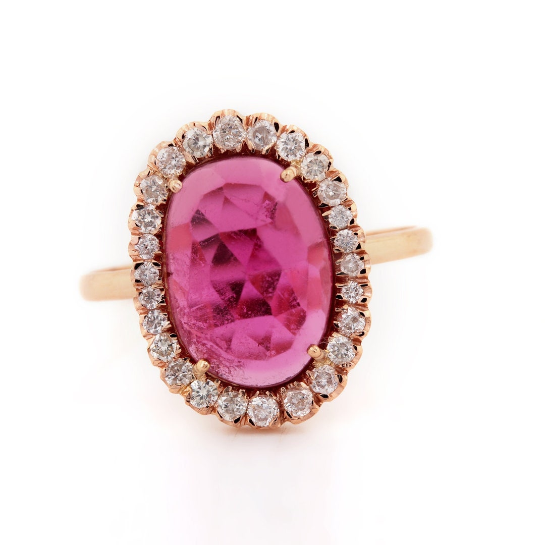 Solid 14K Rose Gold Natural Real 3.35 Ct. Oval Shape Pink Tourmaline ...