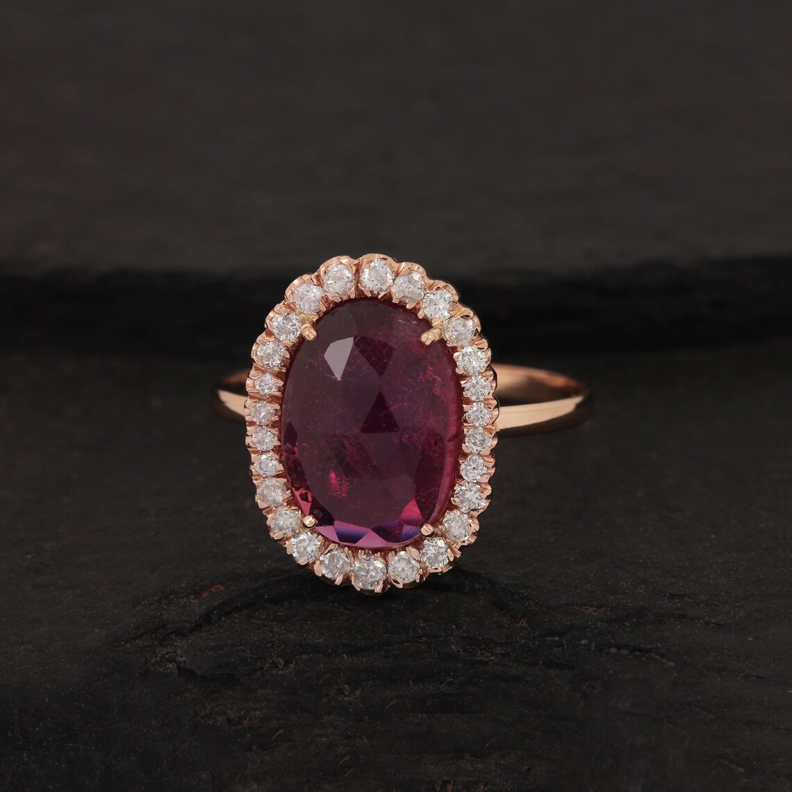 Solid 14K Rose Gold Natural Real 3.35 Ct. Oval Shape Pink - Etsy