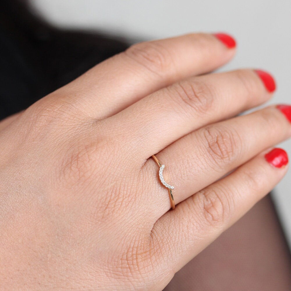 Natural 0.05 Ct. Diamond Pave U Shape Engagement Ring Solid - Etsy