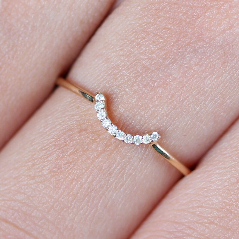 Natural 0.05 Ct. Diamond Pave U Shape Engagement Ring Solid | Etsy