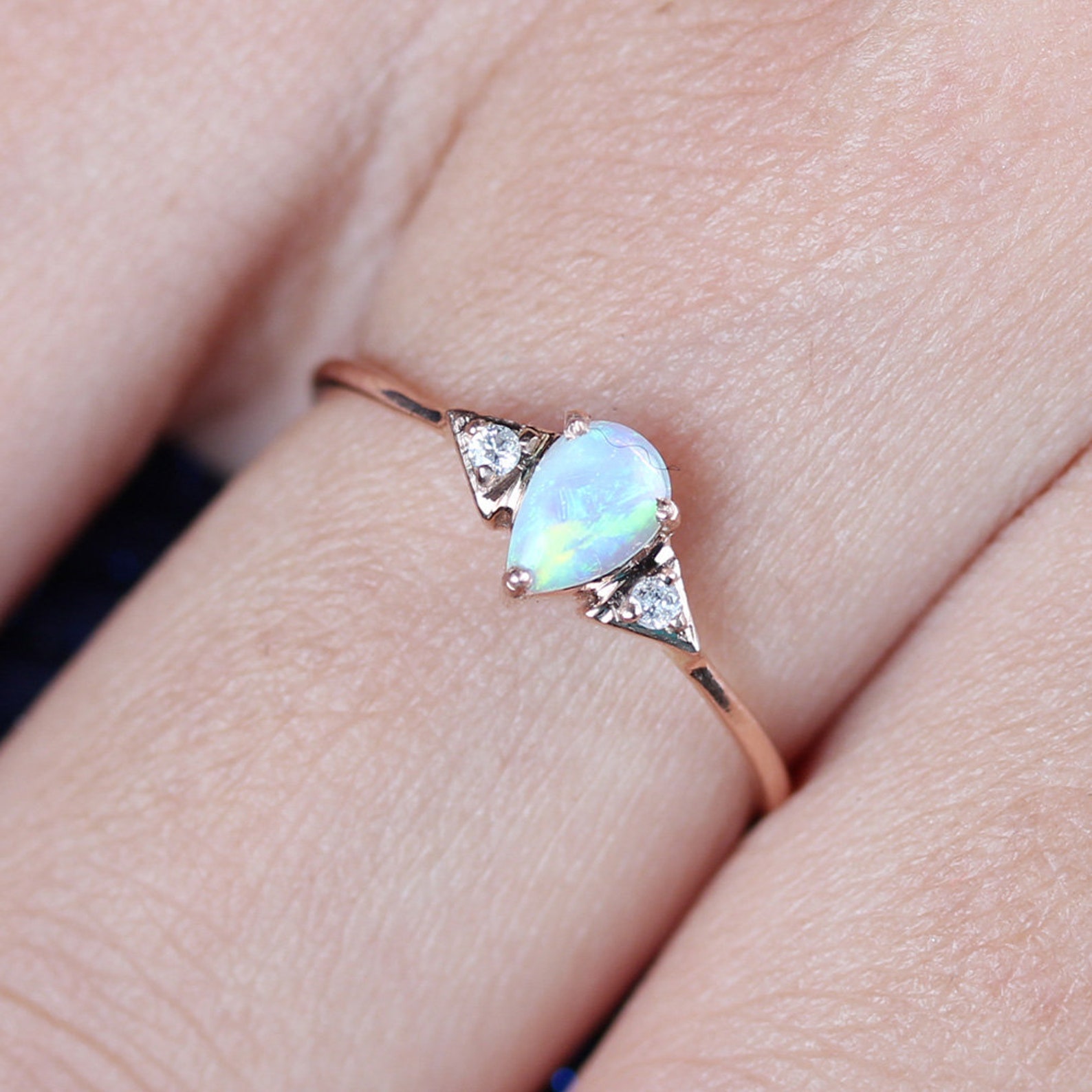 Genuine 0.30 Ct. Pear Shape Opal Gemstone Ring Diamond Pave - Etsy