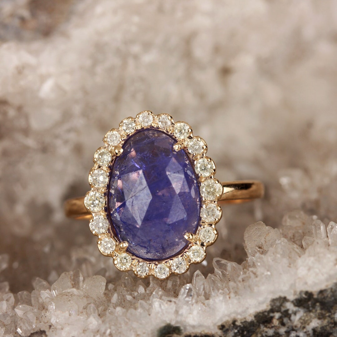 3.14 Ct. Real Tanzanite Oval Shape Gemstone Cocktail Ring - Etsy