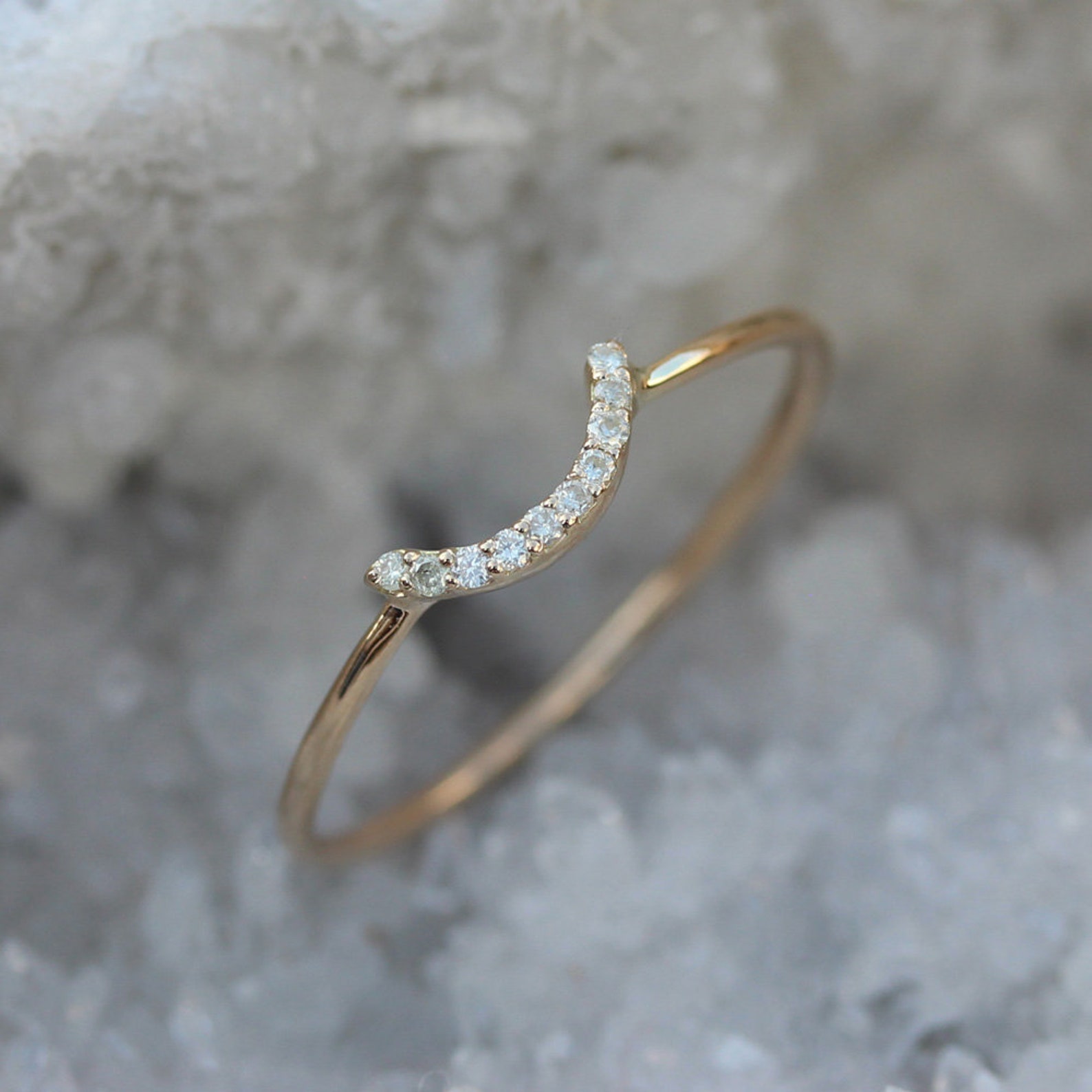 Natural 0.05 Ct. Diamond Pave U Shape Engagement Ring Solid - Etsy