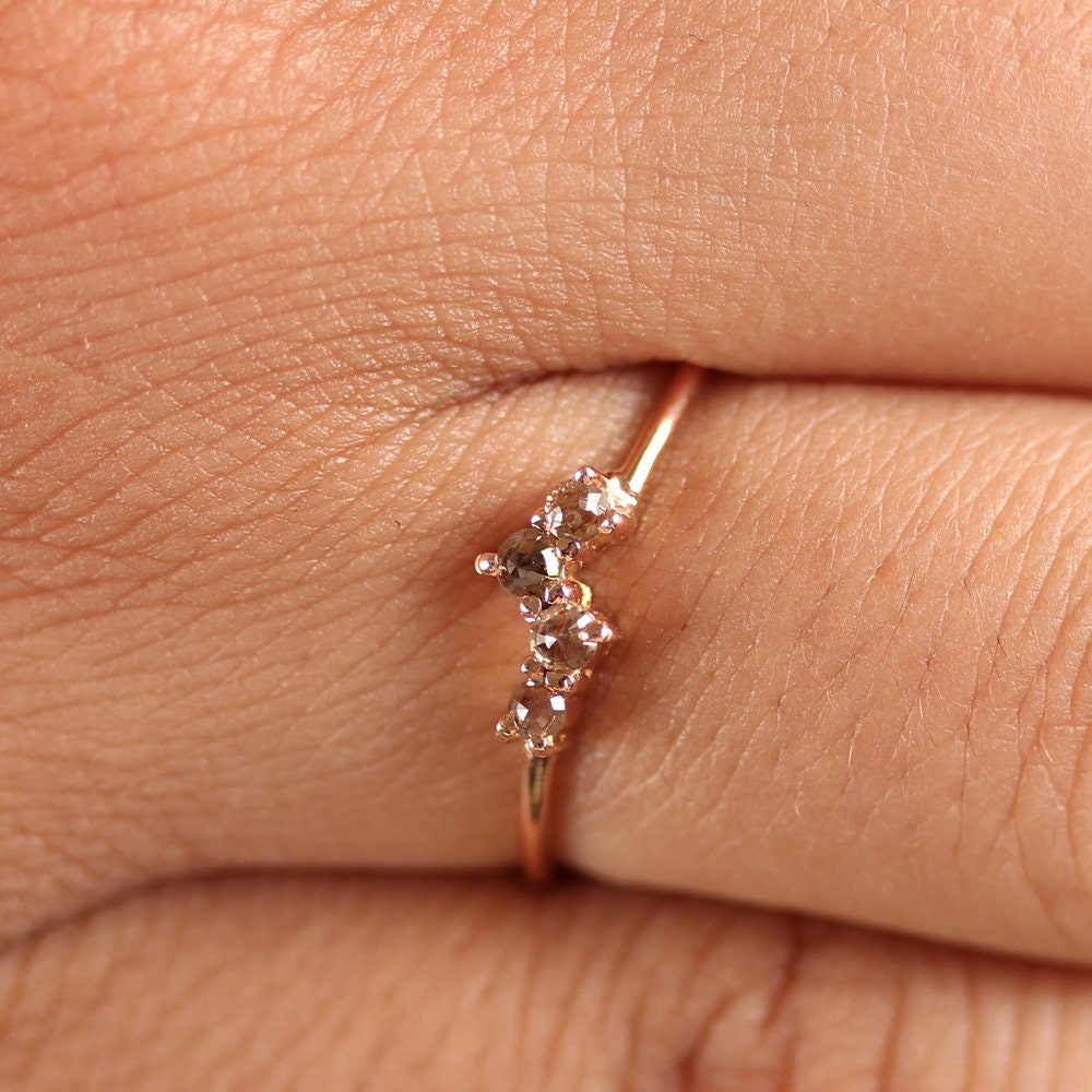 Wave Design Ice Diamond Ring Solid 14k Rose Gold Handmade Fine | Etsy