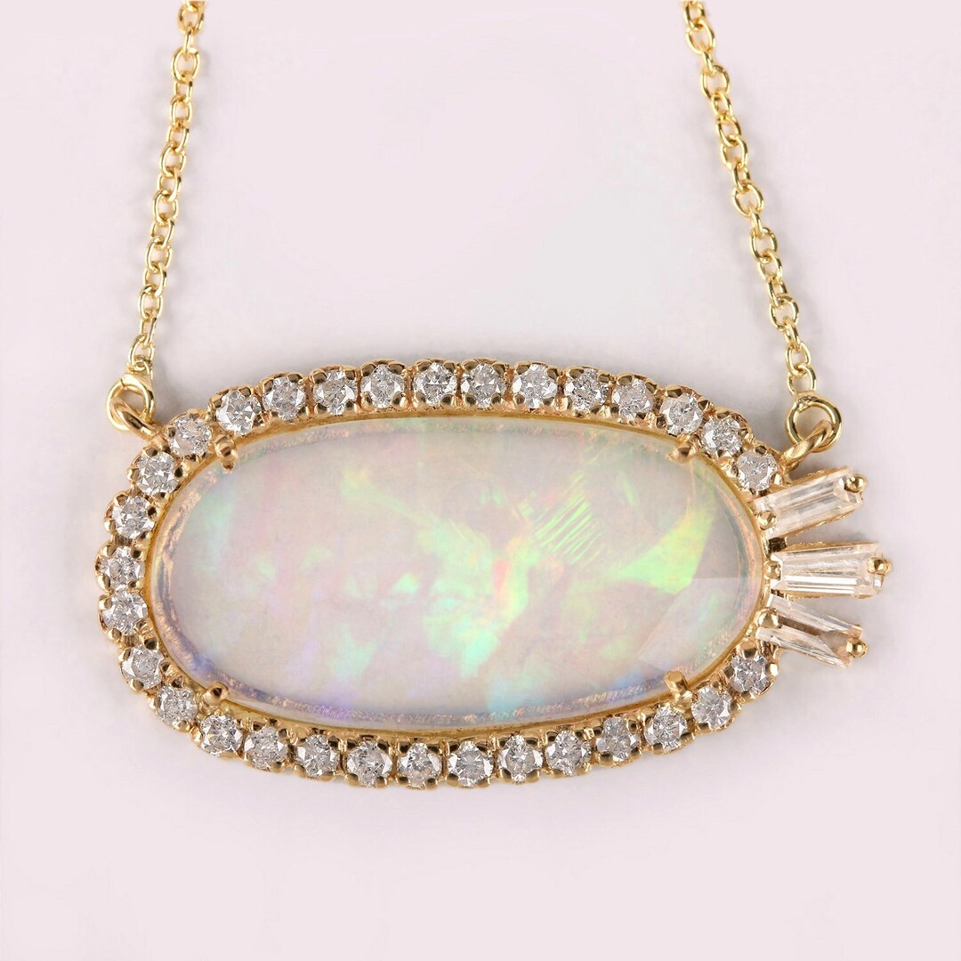 Genuine Oval Shape Ethiopian Opal Gemstone Pendant Solid 14k - Etsy