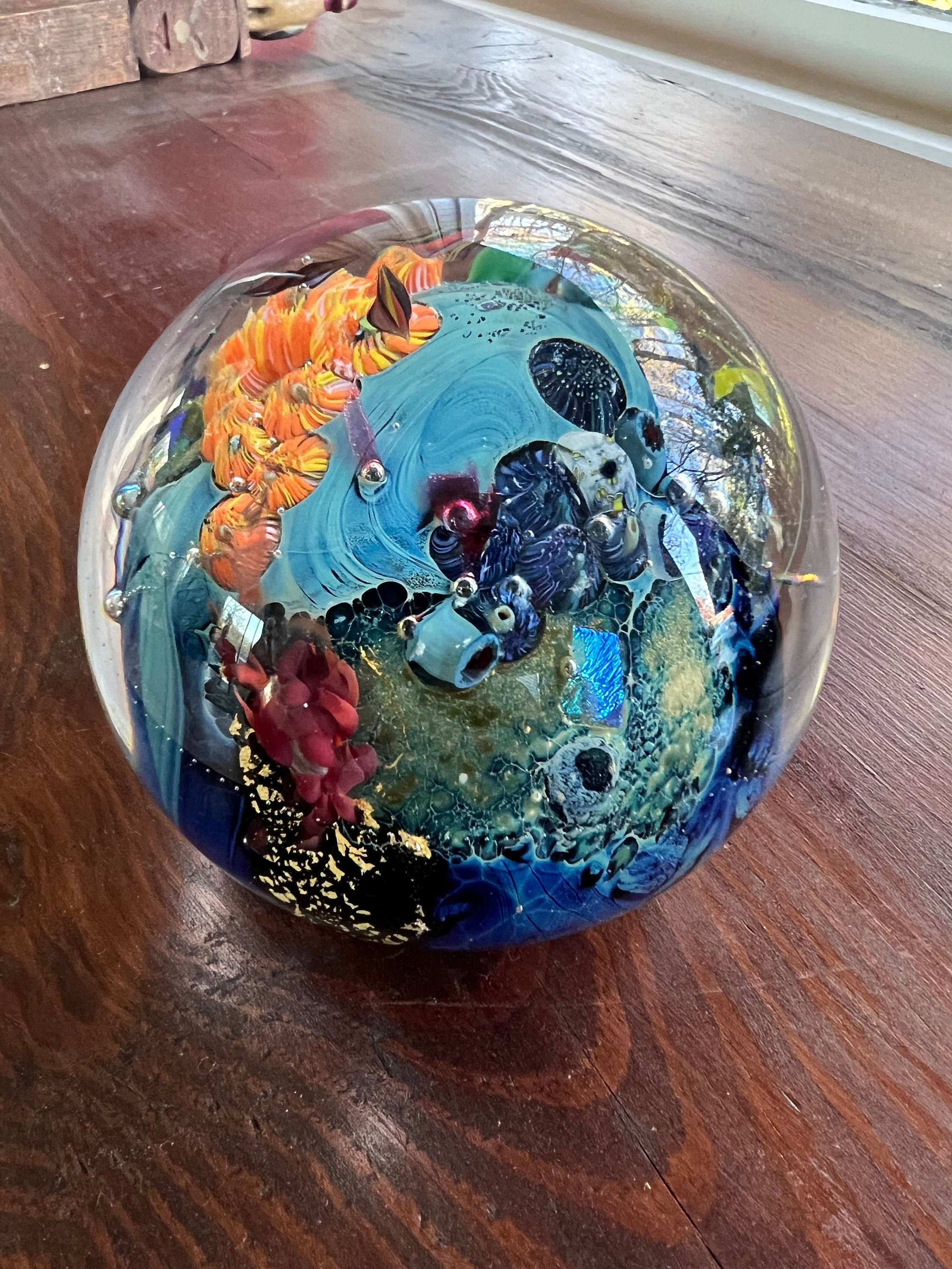 Josh Simpson Inhabited Planet Ocean Life Signed Glass Paperweight 1999 ...