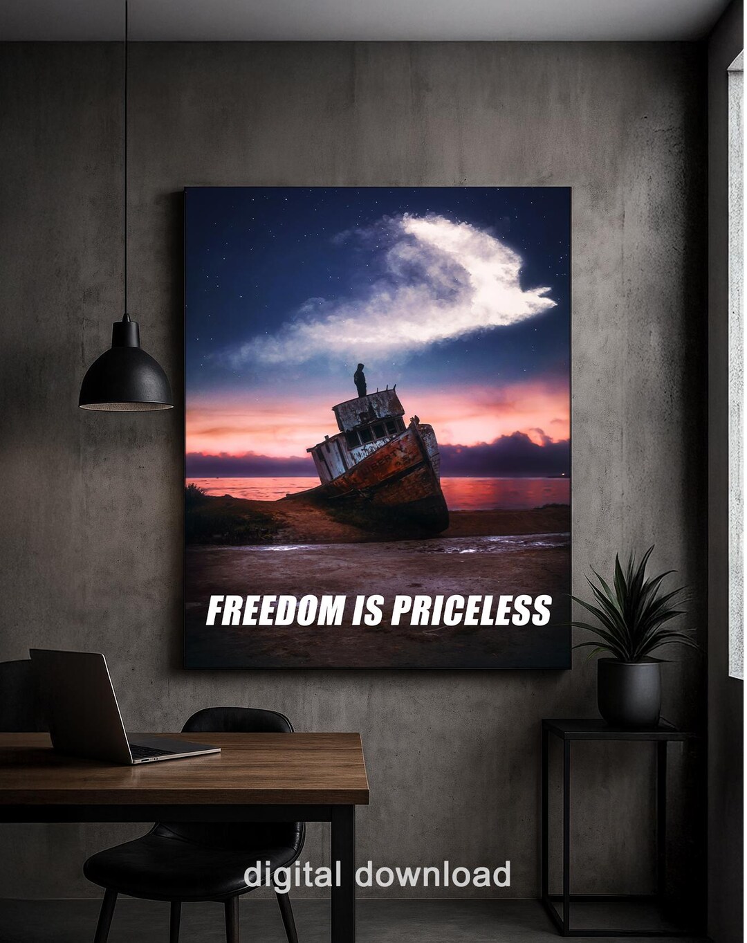 Freedom is Priceless, Sunset Shipwreck Wall Art | Inspirational Quote ...