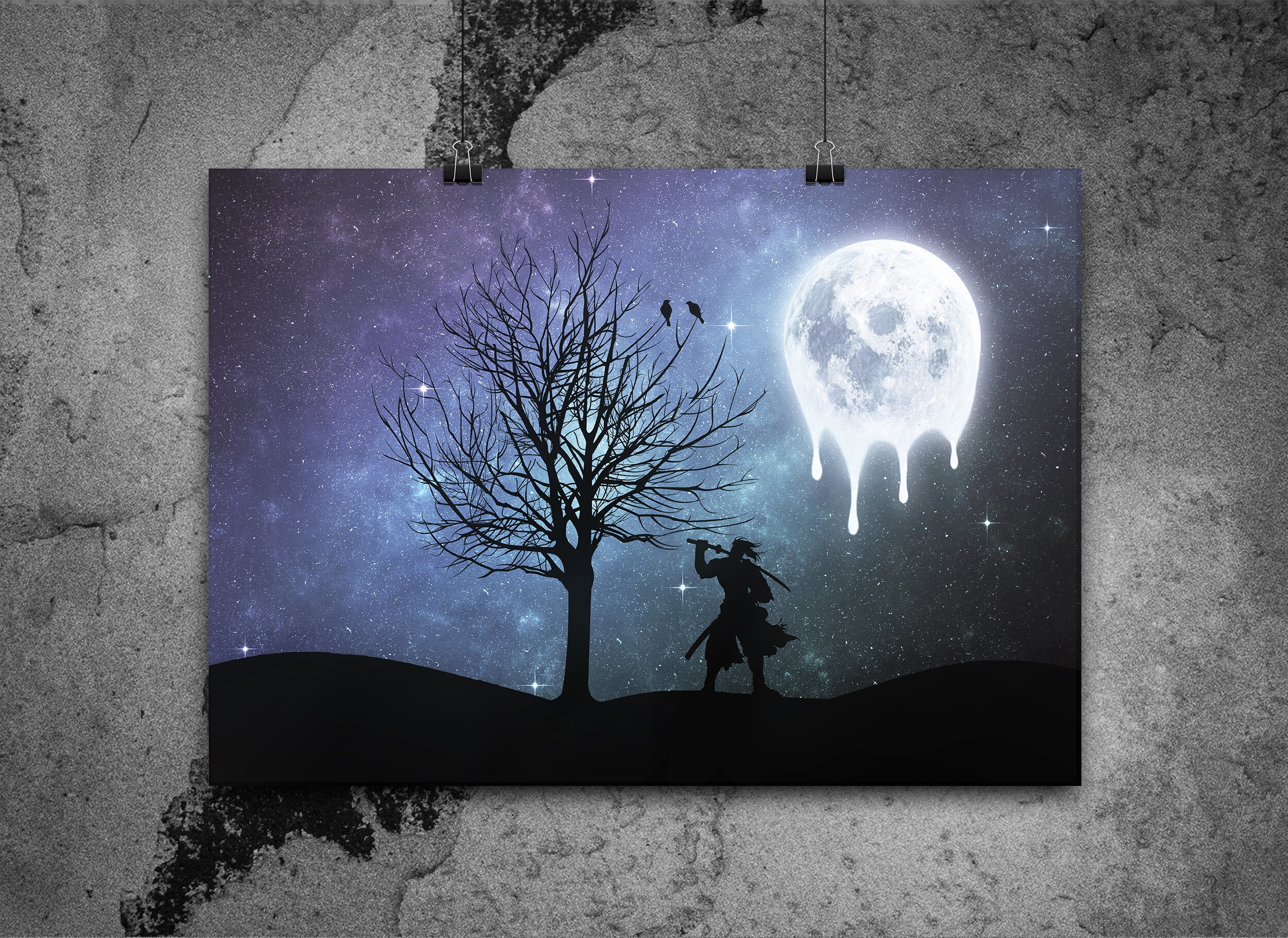 Space Samurai Samurai poster japanese art Full moon art | Etsy