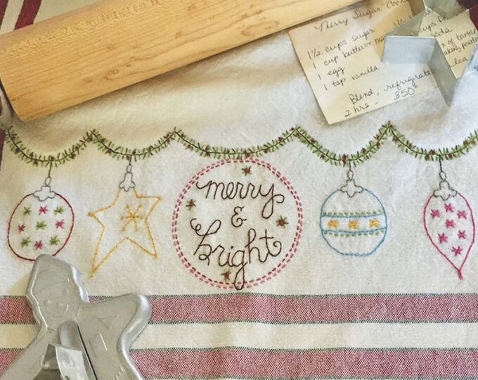 Bareroots MERRY & BRIGHT Hand Embroidery Dishtowel Pattern ~ Bareroots ...