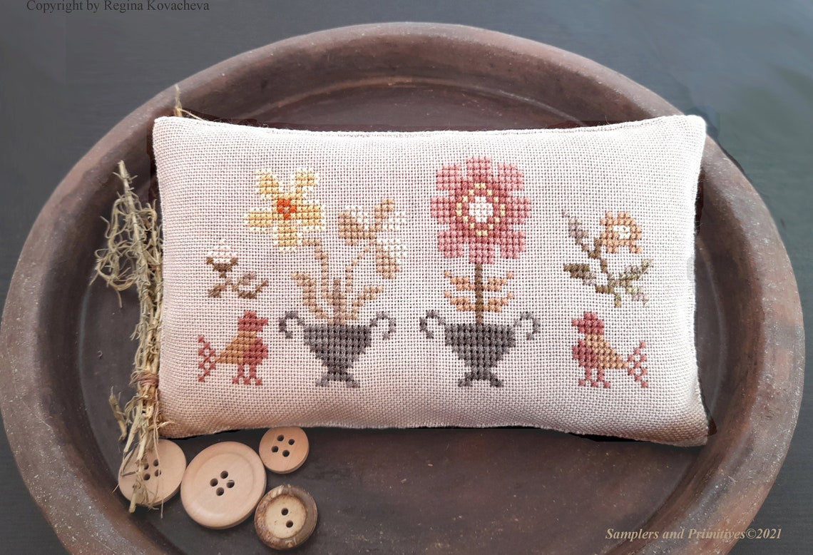 Samplers Primitives GARDEN PIN Cushion 2 PDF Cross Stitch | Etsy