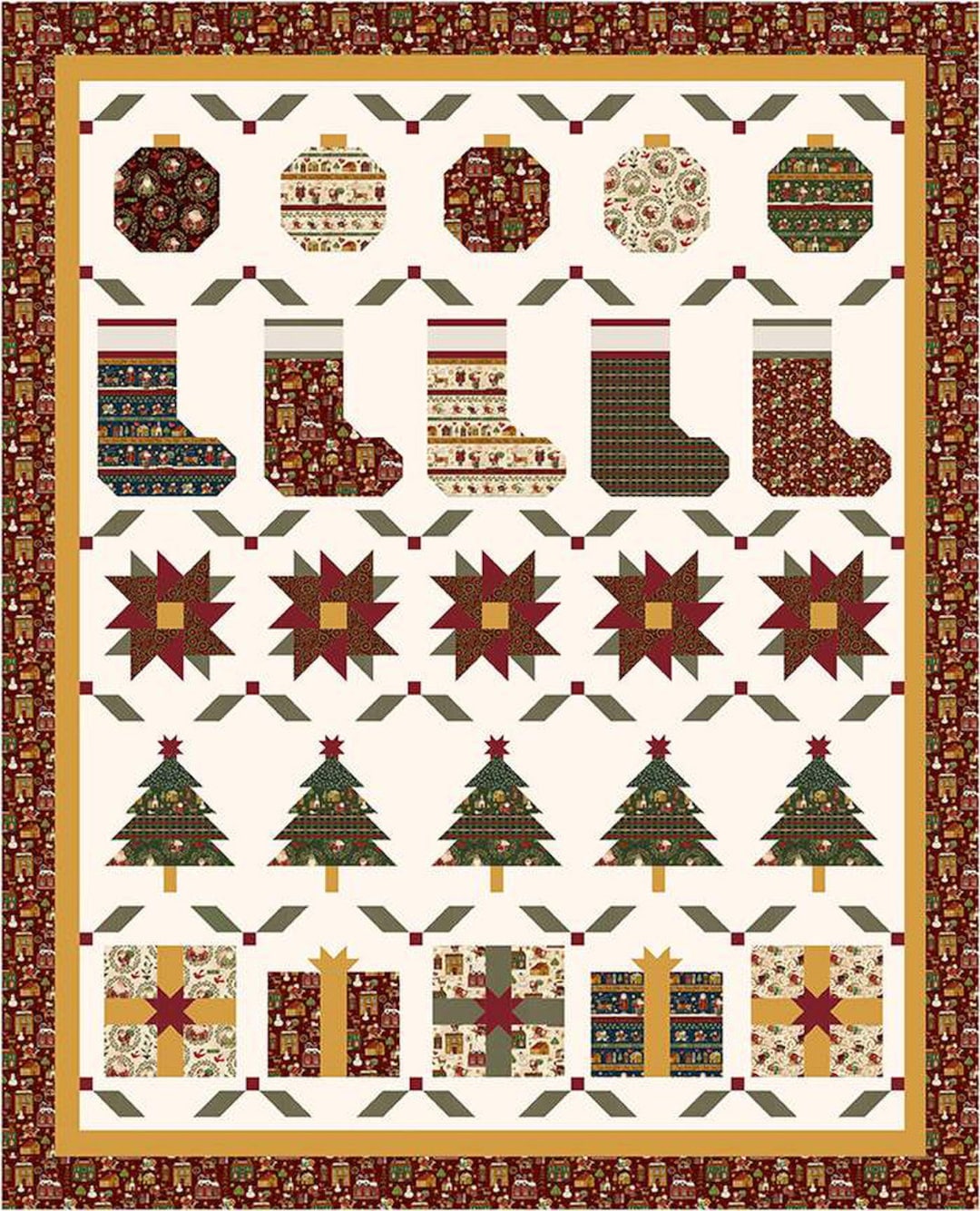 Sew-n-quilt Christmas Row Quilt Pattern 74 X 91 1/2. Christmas Quilt ...