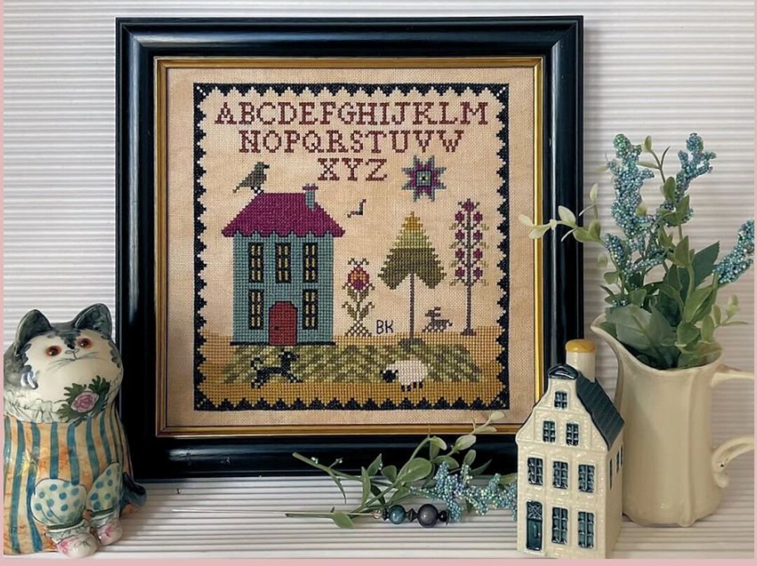 NEW Brenda Keyes the Sampler Company the Blue House Cross Stitch Chart ...