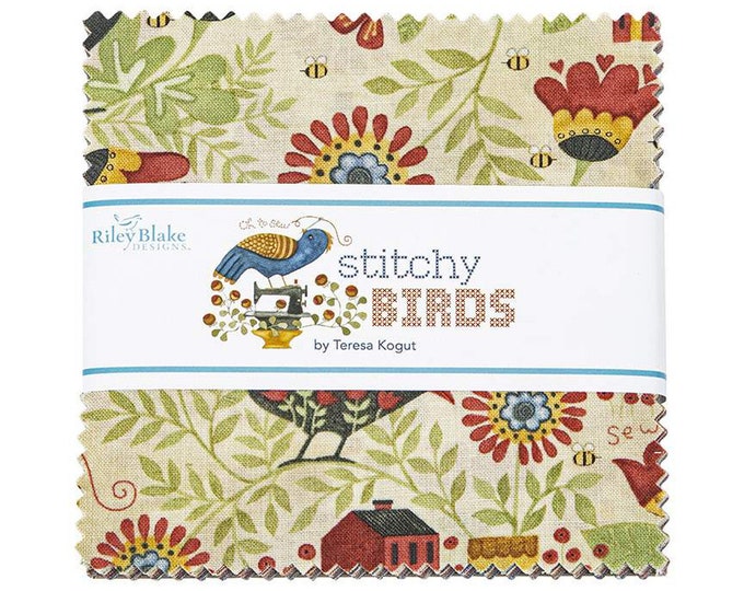 Teresa Kogut Stitchy Birds 5 Squares teresa Kogut Fabric Stitchy Birds 5 Charm Pack Stitchy ...