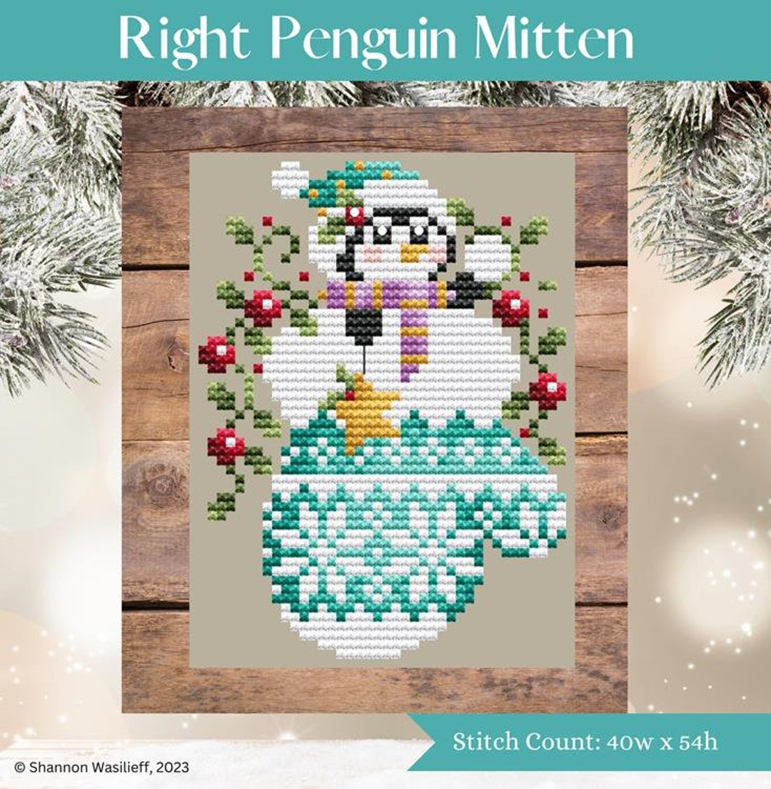 Shannon Christine Right Penguin Mitten Cross Stitch Pattern ~ Christmas Cross Stitch Pattern - Etsy