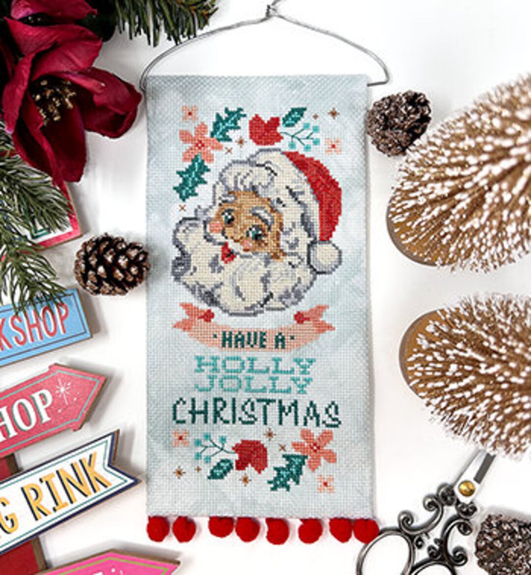 Tiny Modernist Holly Jolly Santa Cross Stitch Pattern Christmas Cross ...