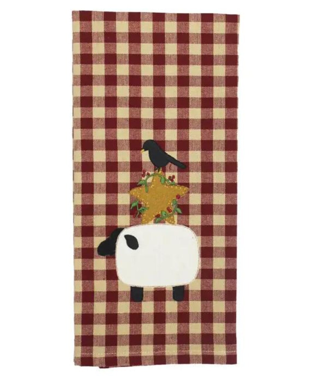 Anabella’s Primitive Sheep & Crow Appliqué Towel ~ Farmhouse Gingham ...