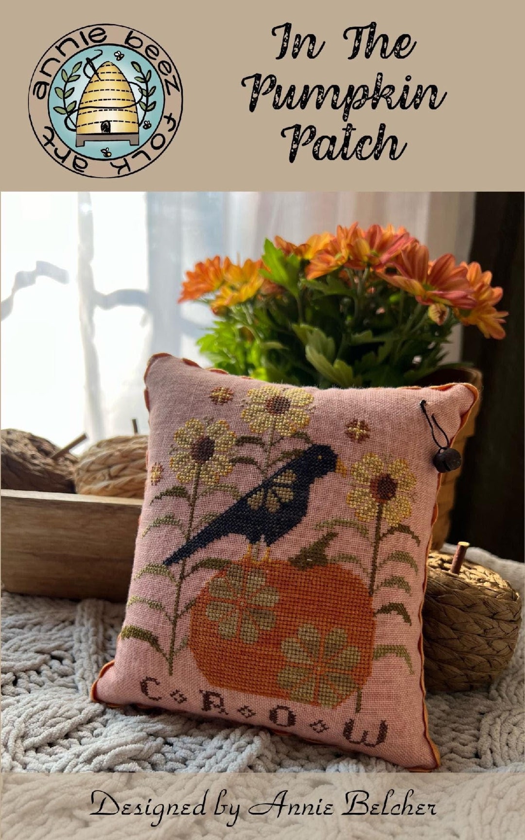 Annie Beez Folk Art in the Pumpkin Patch Cross Stitch Pattern ~ Autumn Cross Stitch ~ Anabella's ...