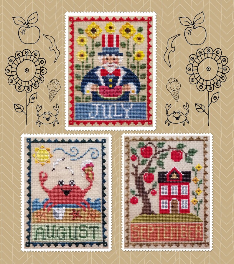 Waxing Moon Designs JULY AUGUST SEPTEMBER Trio Cross Stitch - Etsy