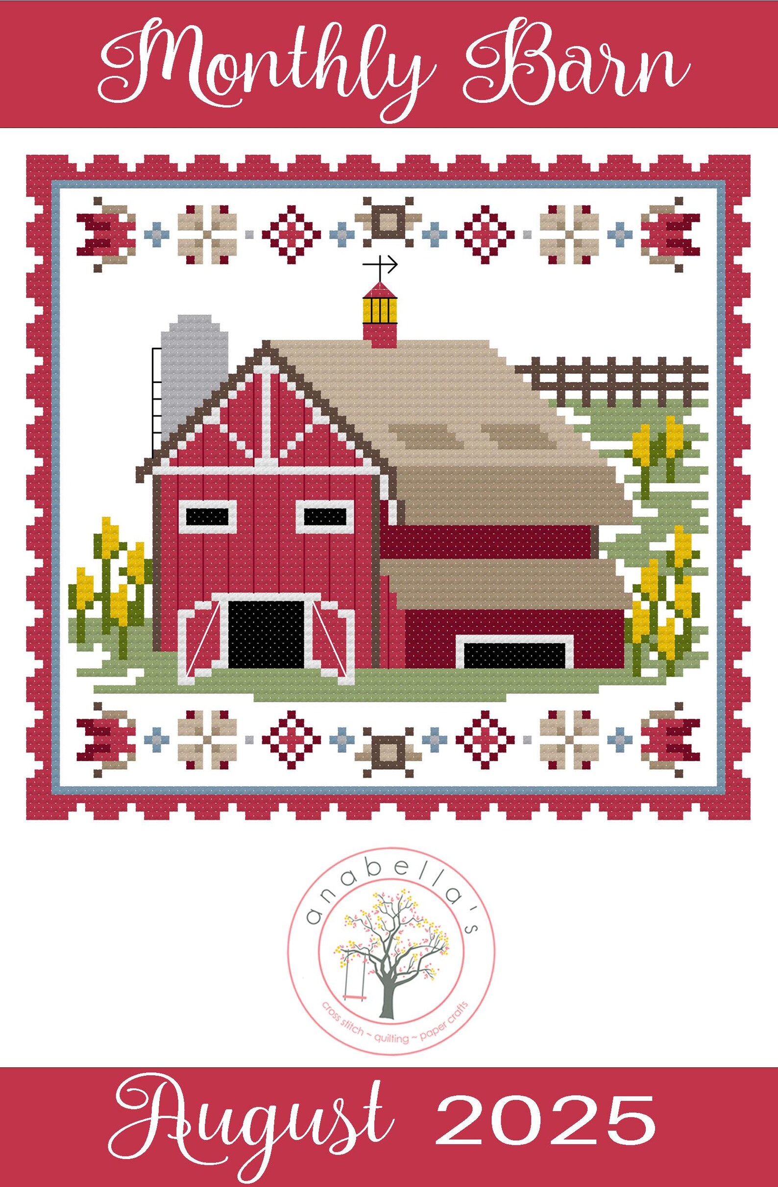 Cross Stitch ~ Anabella's Monthly Barn August 2025 Cross Stitch Pattern ...