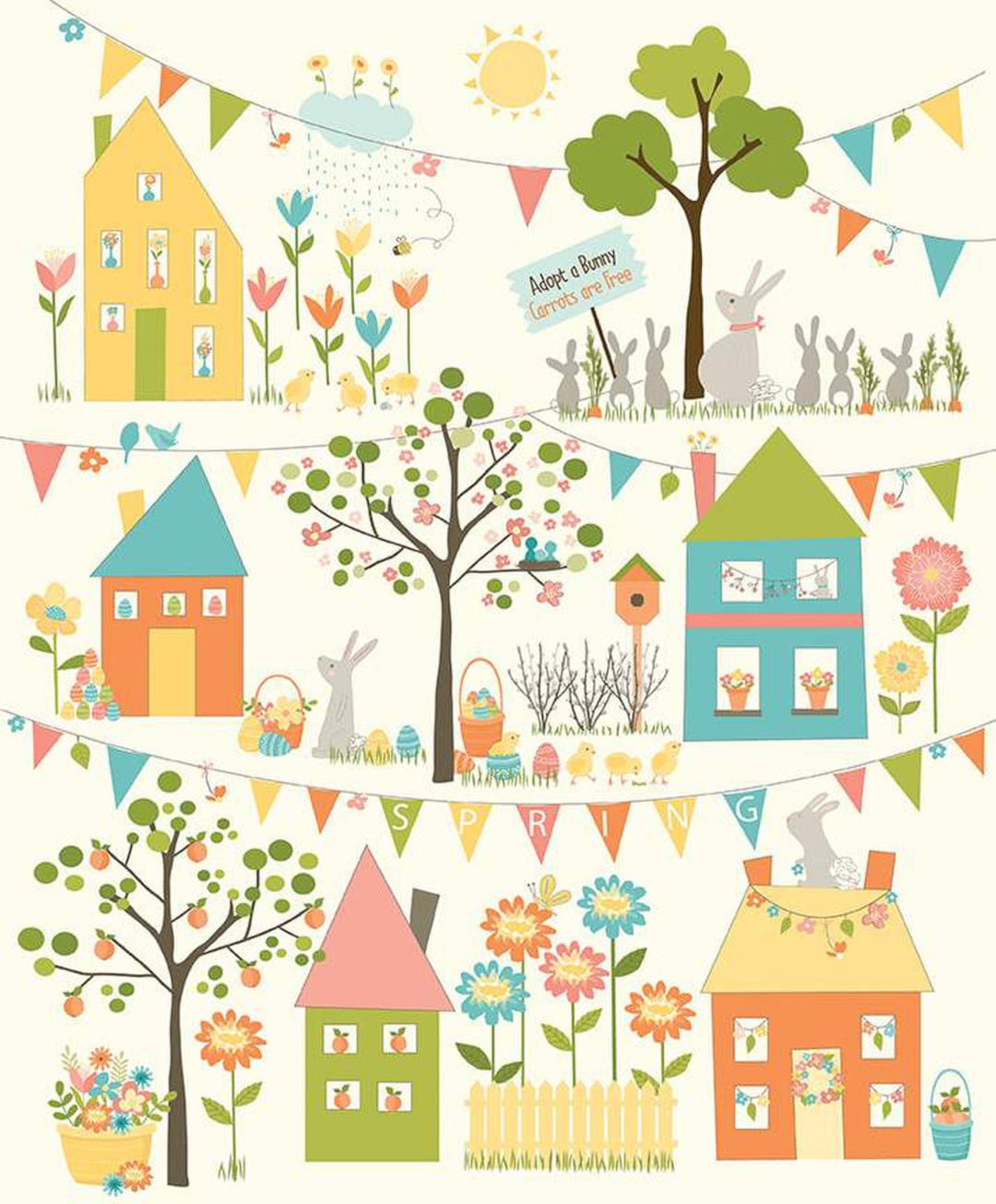 Spring's in Town Fabric Panel by Sandy Gervais for Riley Blake Designs ...