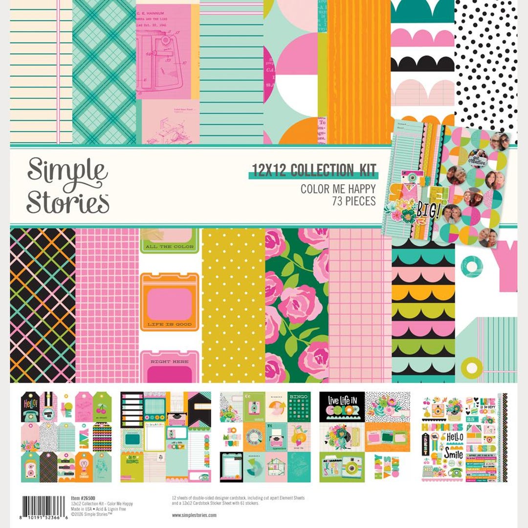 New! Simple Stories COLOR ME HAPPY 12"x 12" Scrapbook Kit ~ New ...