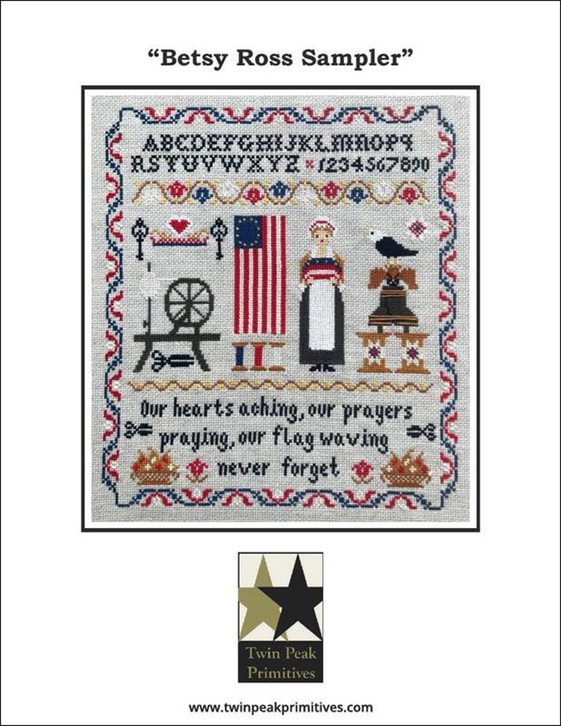 Twin Peak Primitives BETSY ROSS SAMPLER Cross Stitch Pattern - Etsy