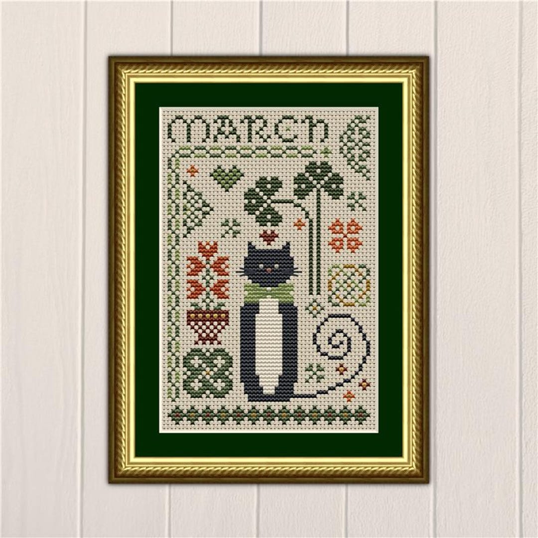 NEW! Happiness is Heartmade March Cat Cross Stitch Pattern - Cat Cross ...