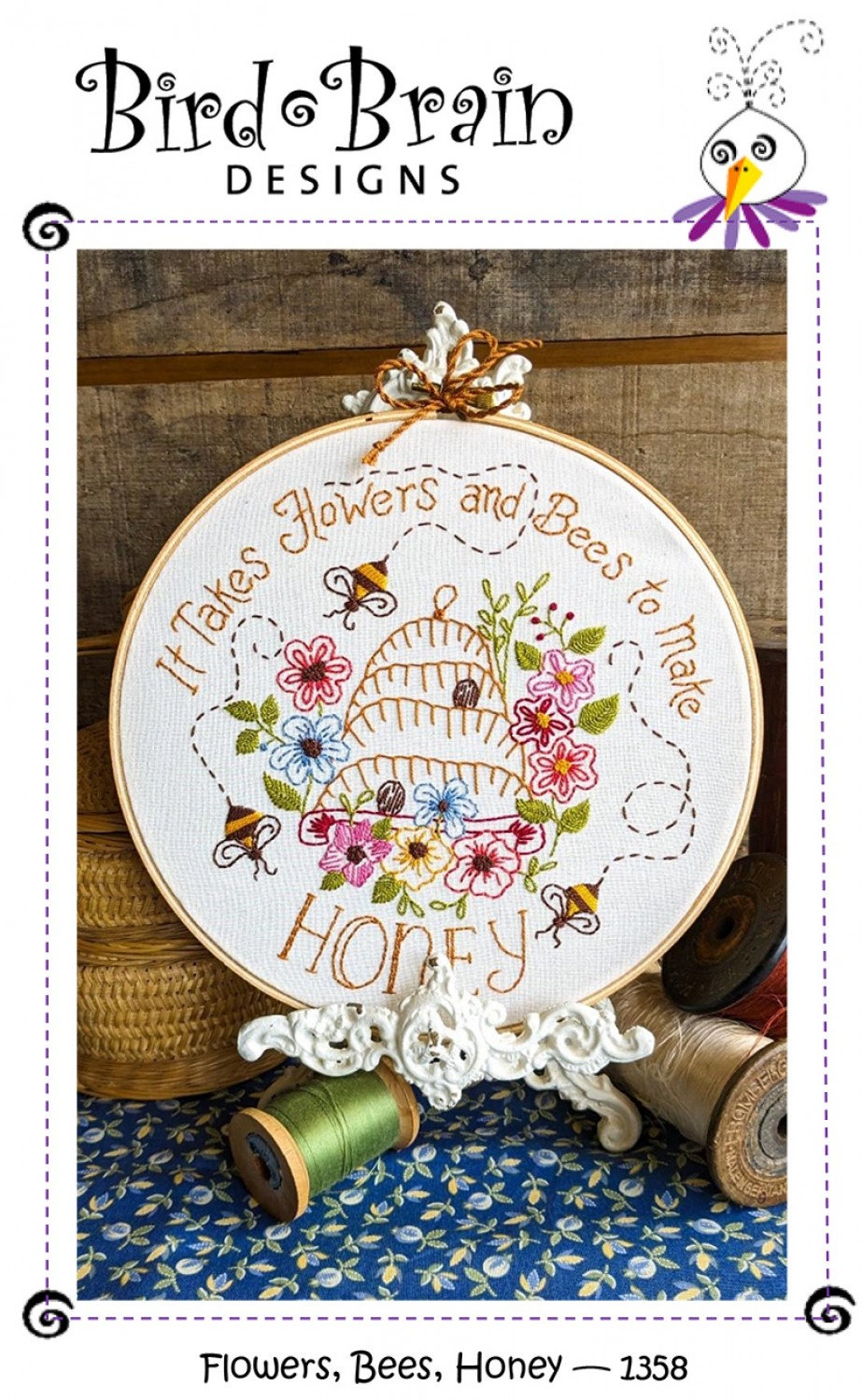 Bird Brain Designs Flowers, Bees, Honey Embroidery Pattern ~ Hand ...