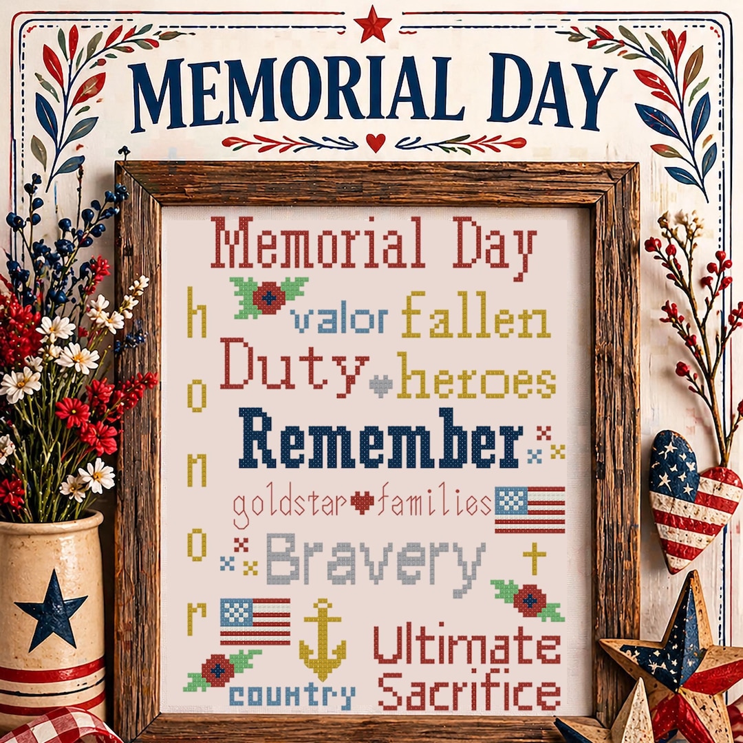 Memorial Day Cross Stitch Pattern, Patriotic Sampler Chart, Words to ...