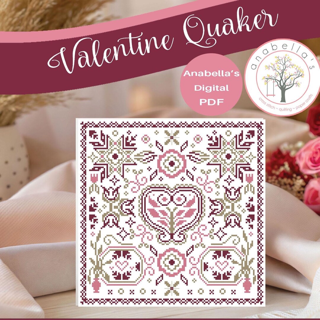 Digital Cross Stitch | Valentine Quaker Cross Stitch Pattern | Romantic ...
