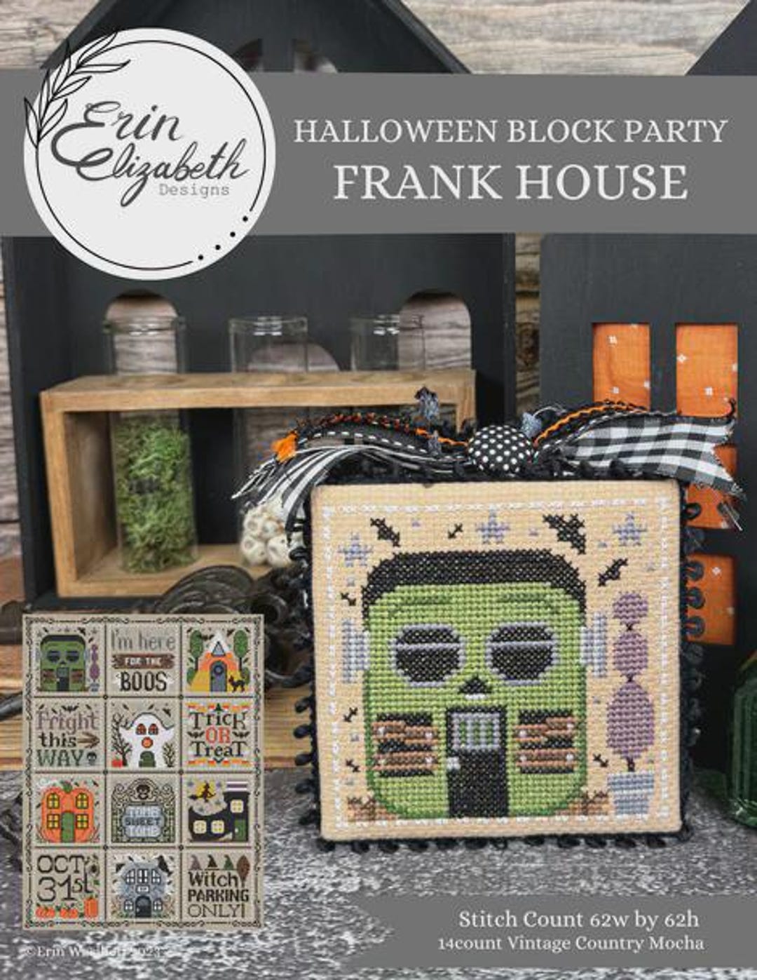 Erin Elizabeth ~ Halloween Block Party Frank House Cross Stitch Pattern ...