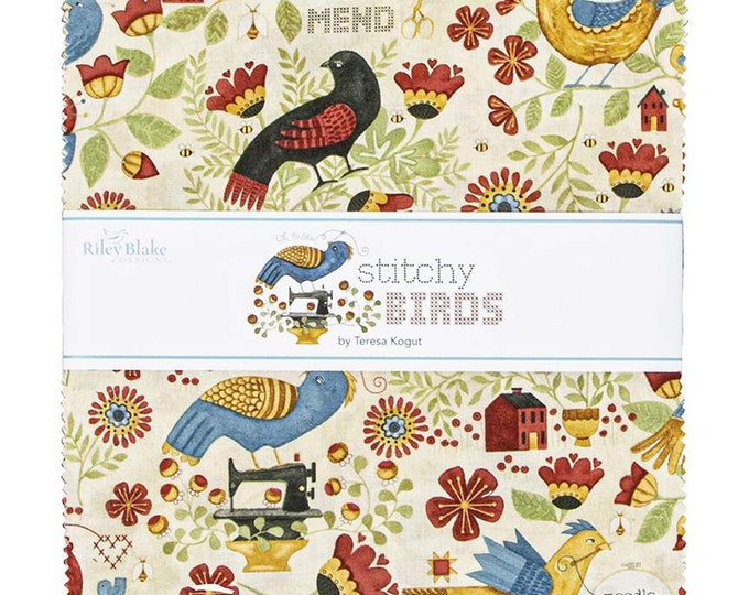 Teresa Kogut Stitchy Birds 10" Stacker ~teresa Kogut Fabric ~~ Stitchy Birds Fabric ~ Anabella's ...